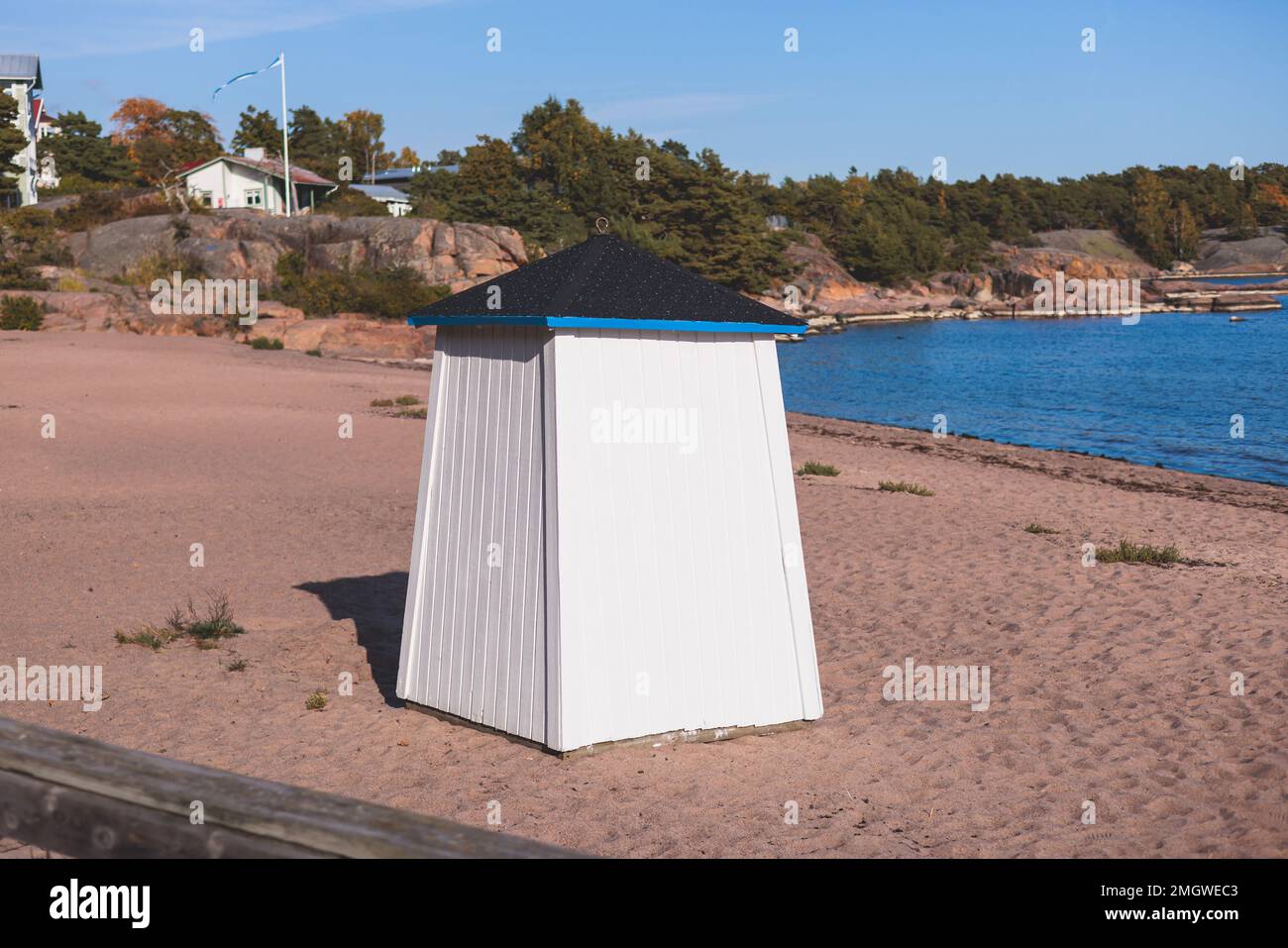 View of Hanko town coast, Hango, Finland, with beach and coastal ...