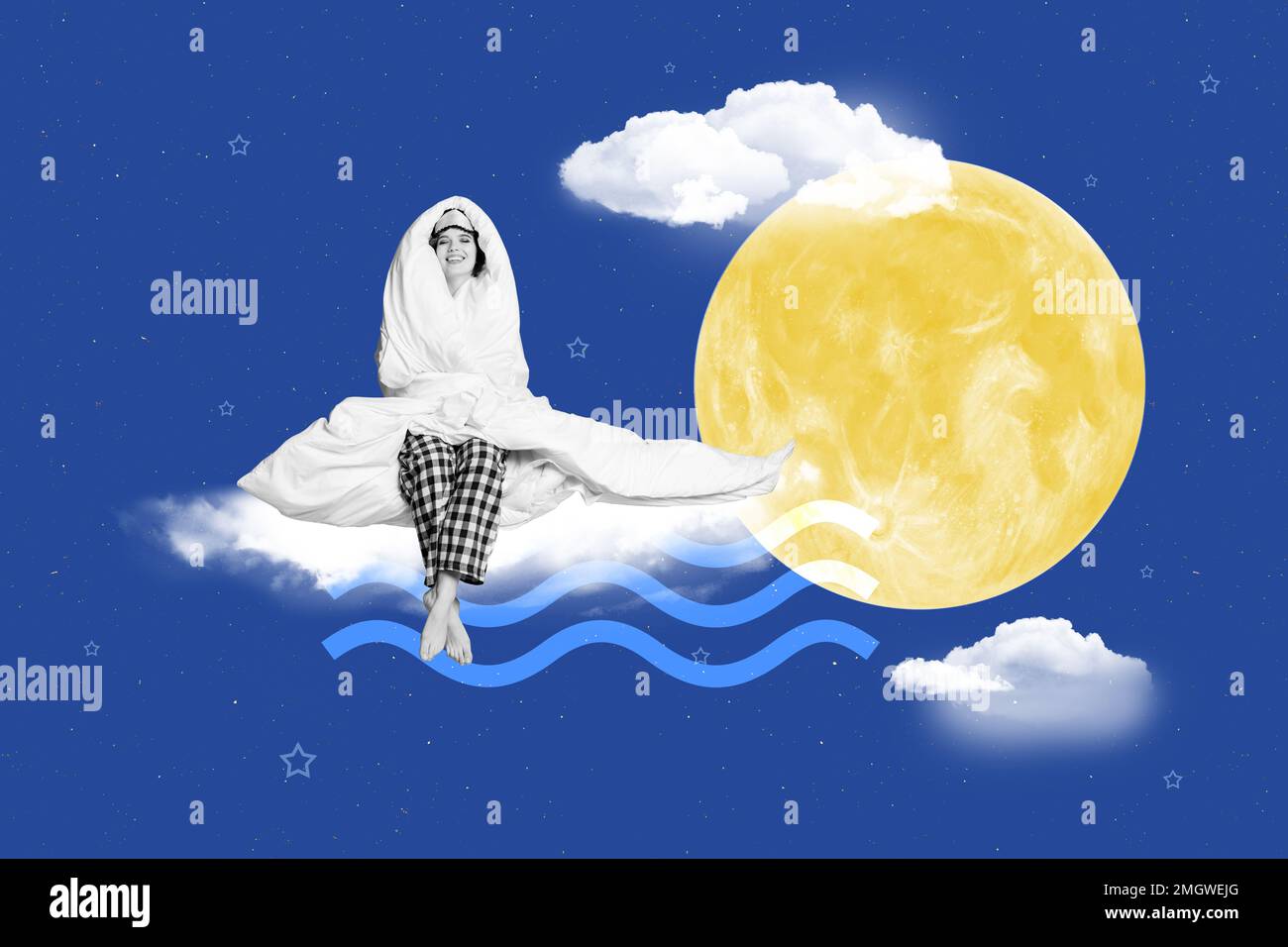 Creative abstract template collage of dreamy cute pretty young woman ...