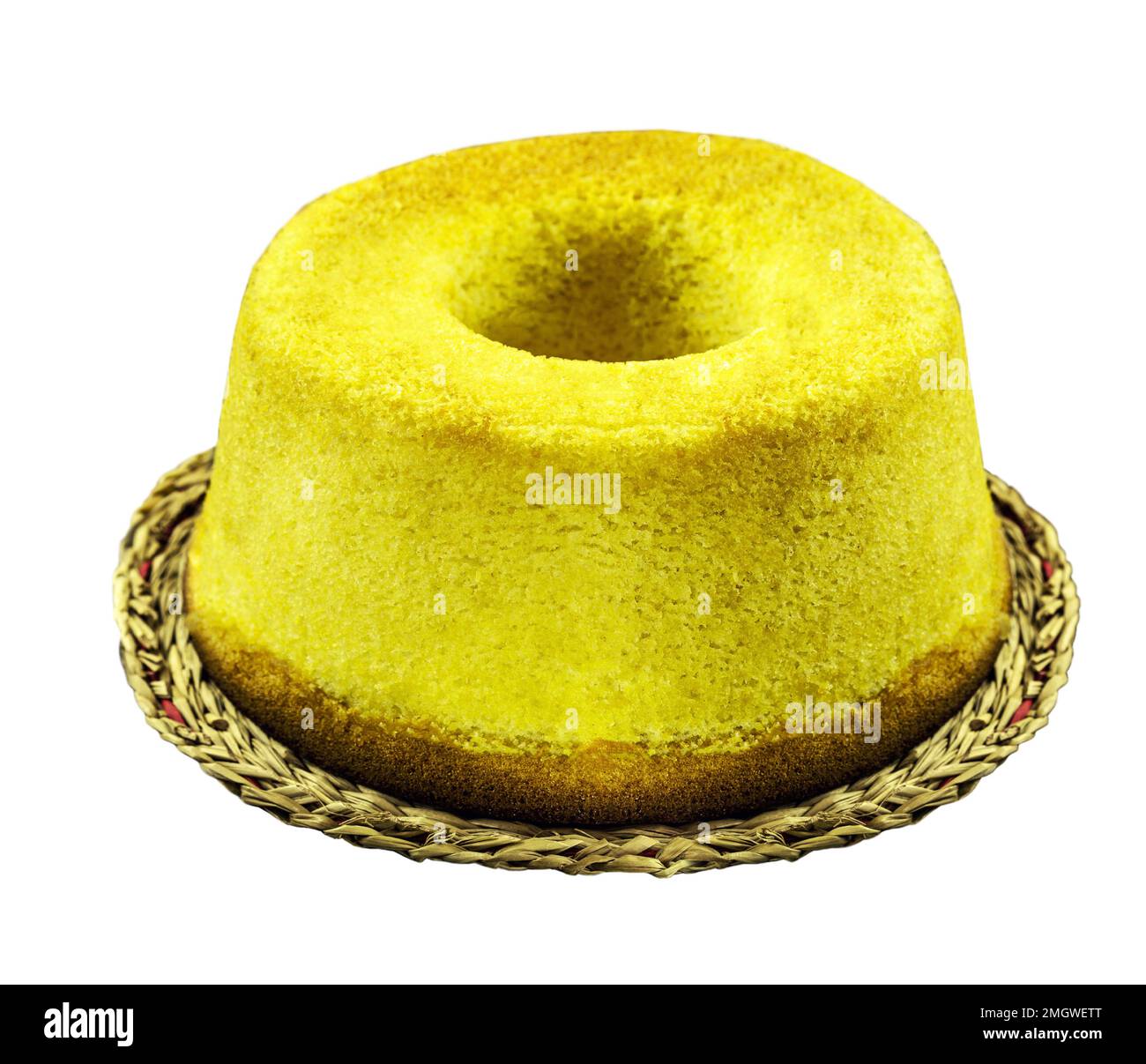 Brazilian corn cake, made with cornmeal flour, white background ...