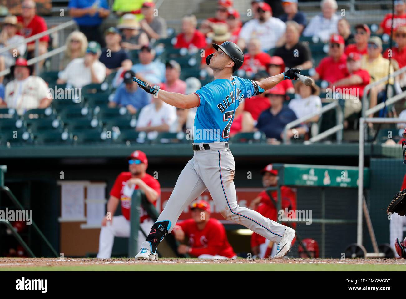 Miami Marlins' Corey Dickerson bats during the fifth inning of a spring ...