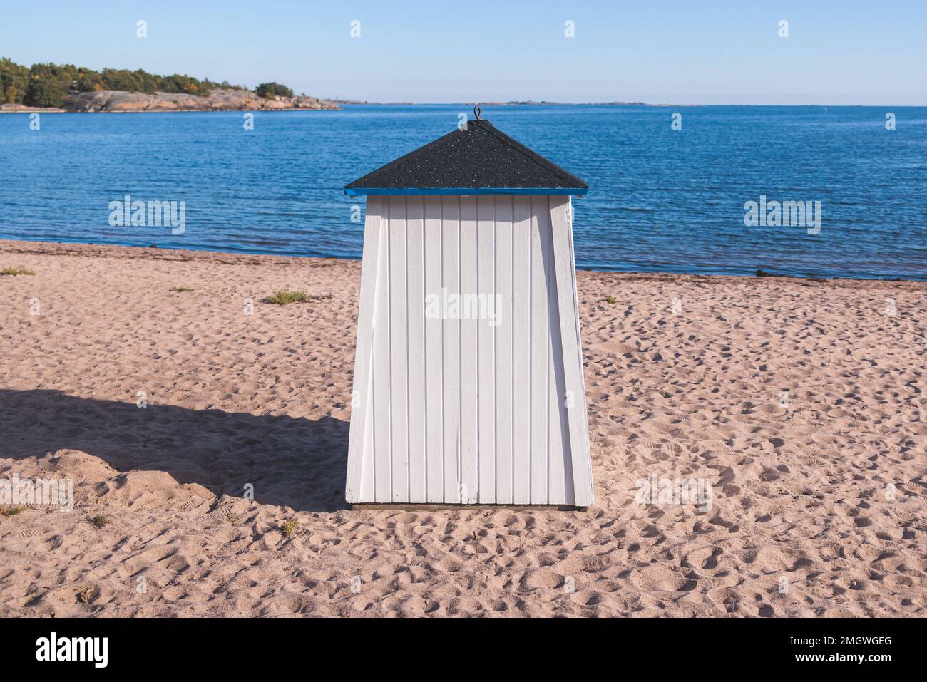 View of Hanko town coast, Hango, Finland, with beach and coastal ...
