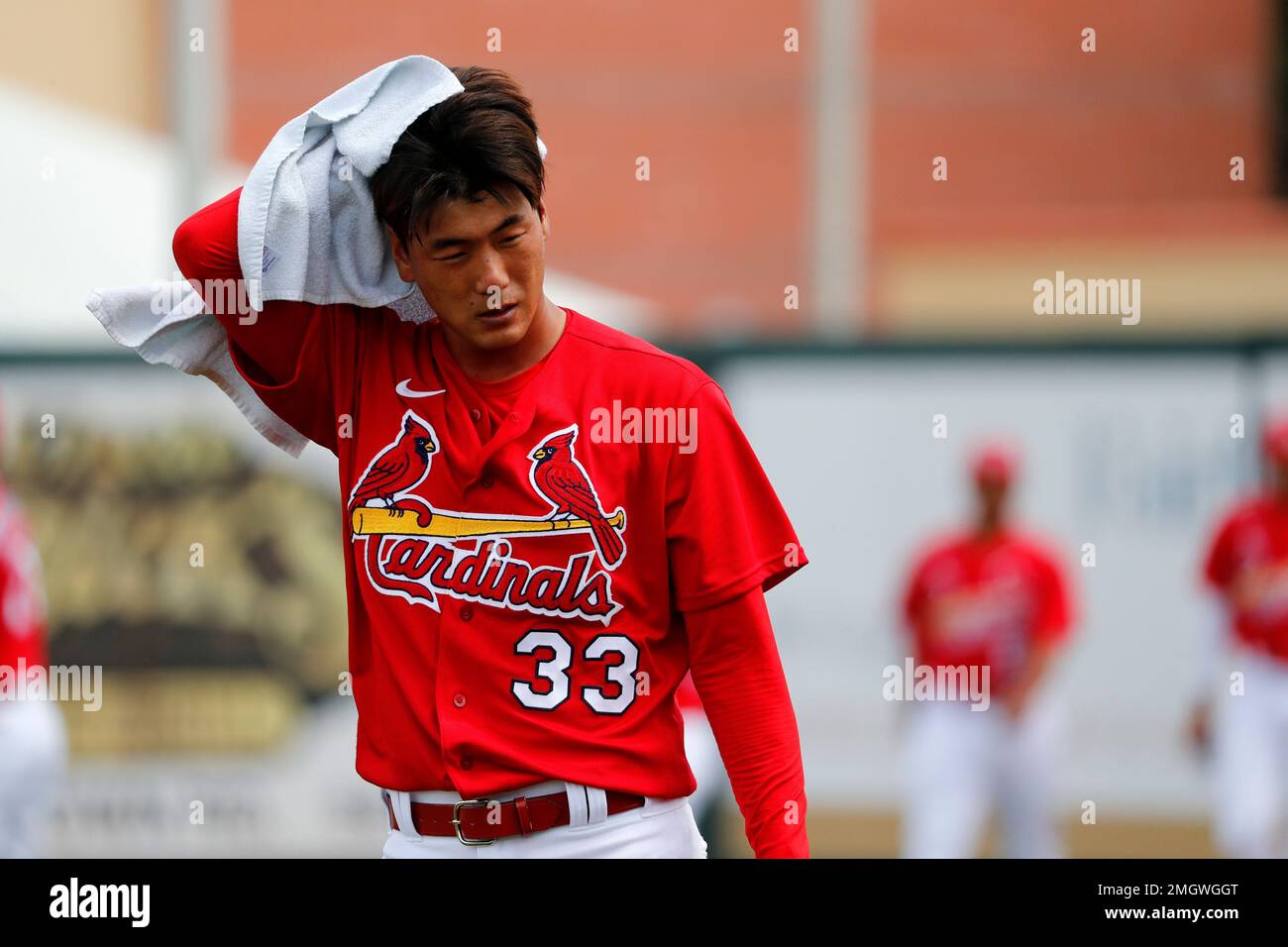 St. Louis Cardinals pitcher Kwang-Hyun Kim heads to the dugout after ...
