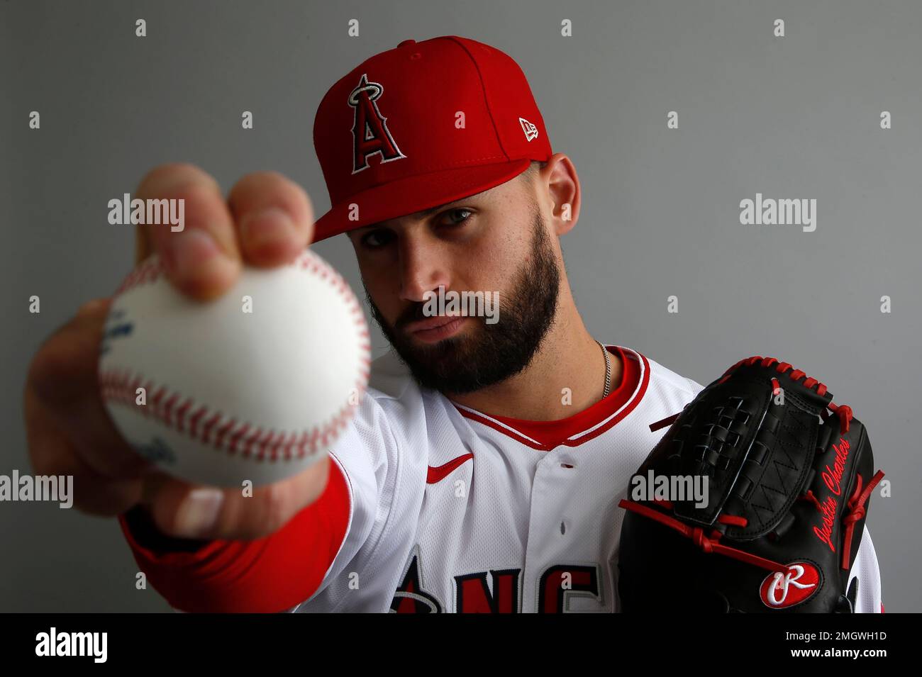 Los Angeles Angels' Justin Anderson poses for a photo during spring ...