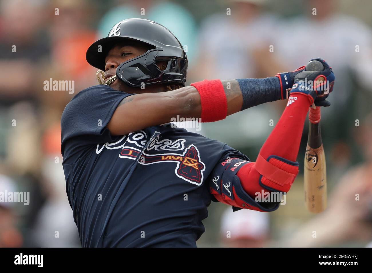 Atlanta Braves center fielder Ronald Acuna Jr. (13) bats against the ...