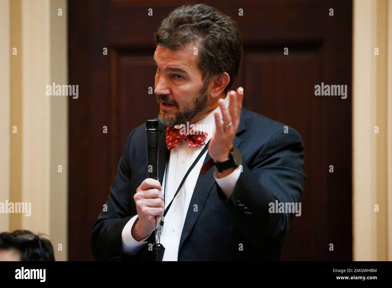 Virginia State Sen. Chap Petersen, D-Fairfax, gestures during debate during the Senate session ...