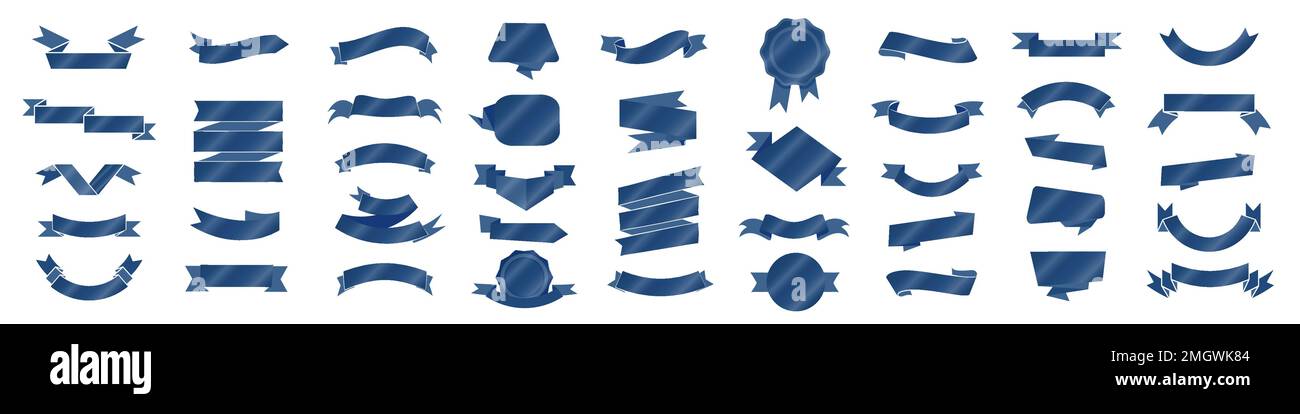 Realistic blue Vector Ribbons Set. Vintage glossy ribbons Stock Vector ...