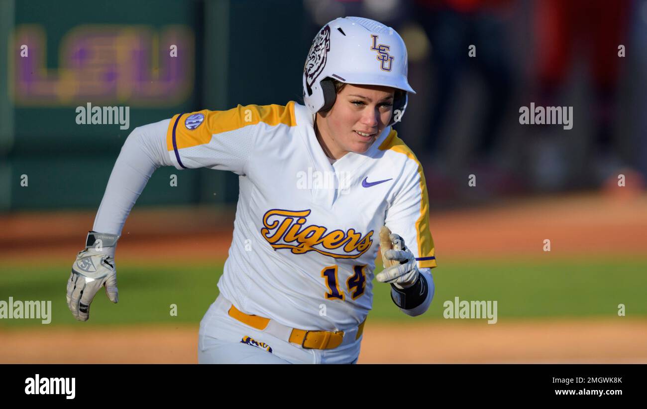 LSU outfielder Anna Jones runs during an NCAA softball game against ...