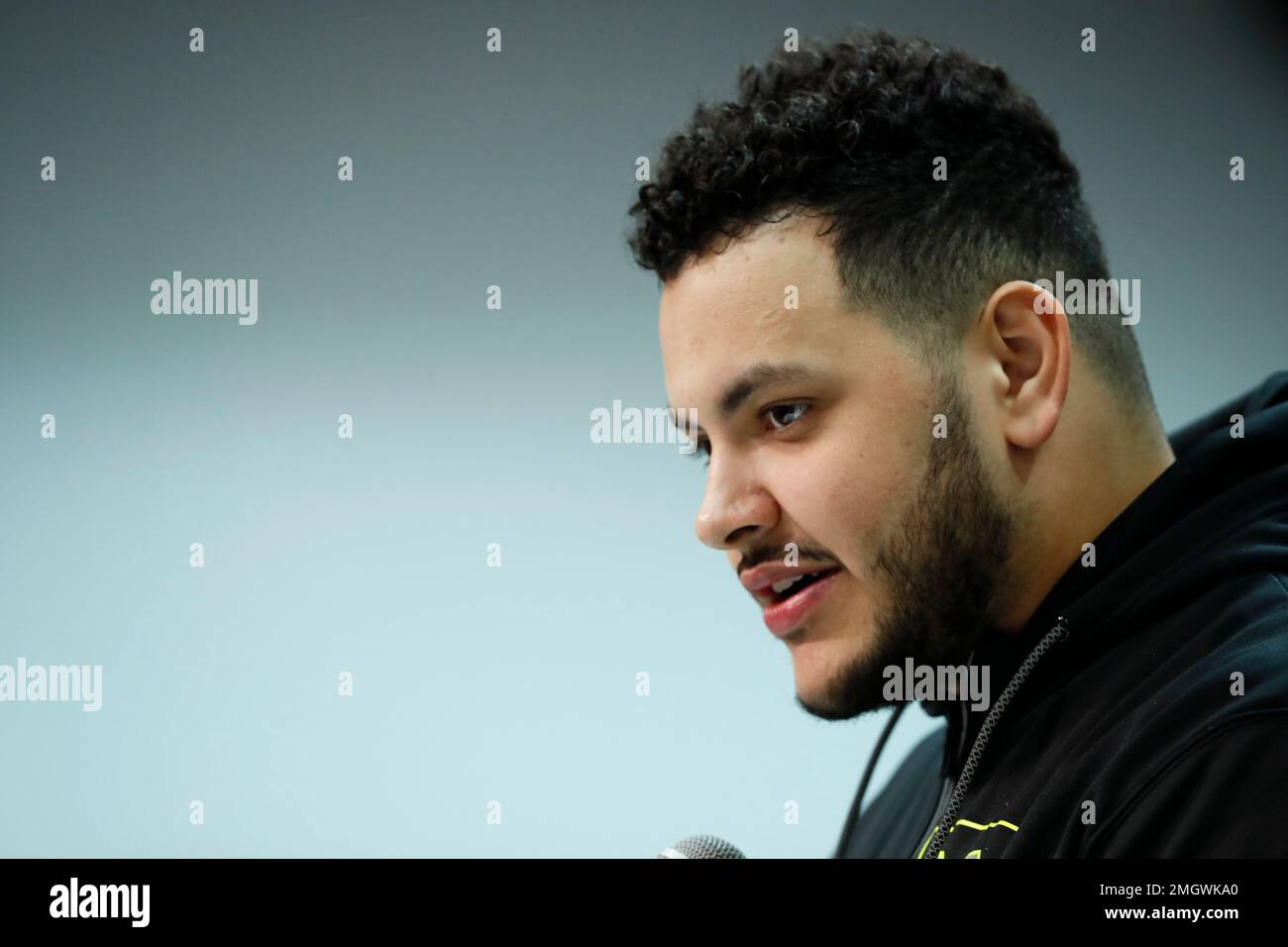 Ohio State offensive lineman Jonah Jackson speaks during a press ...