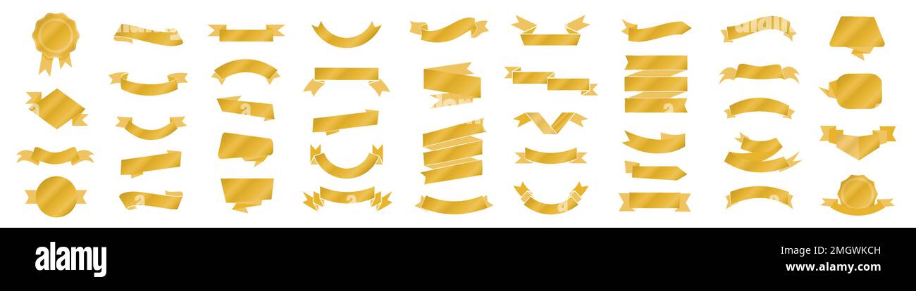 Realistic Gold Vector Ribbons Set. Vintage glossy ribbons Stock Vector ...