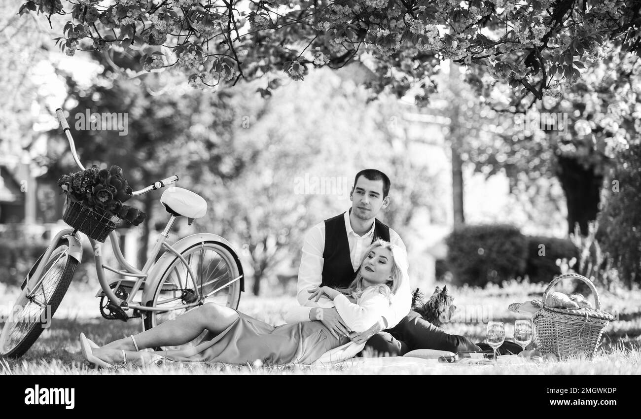 Romantic picnic. Anniversary concept. Idyllic moment. Man and woman in ...