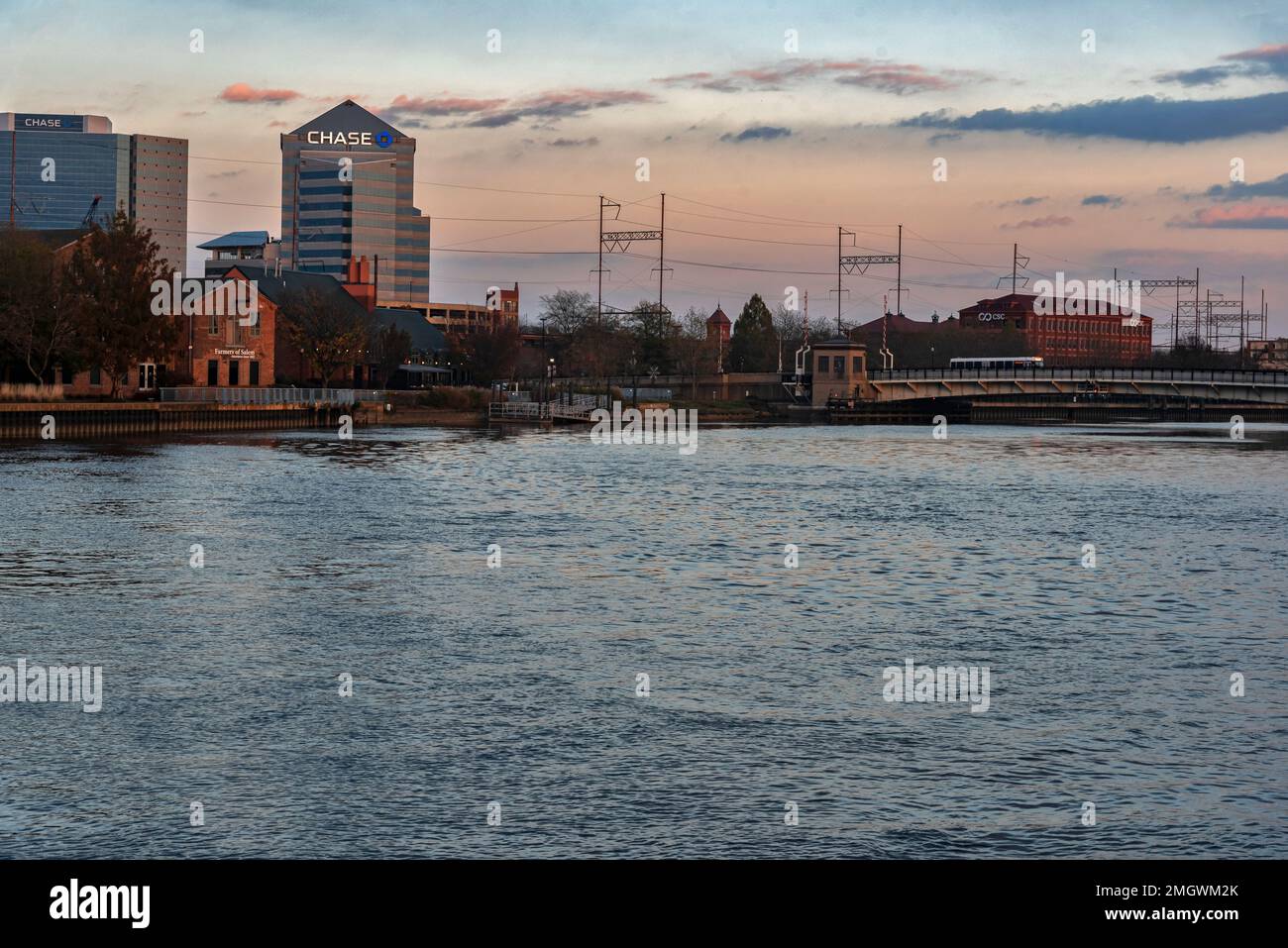 Evening riverfront and Delaware river, Wilmington, Delaware, USA Stock ...