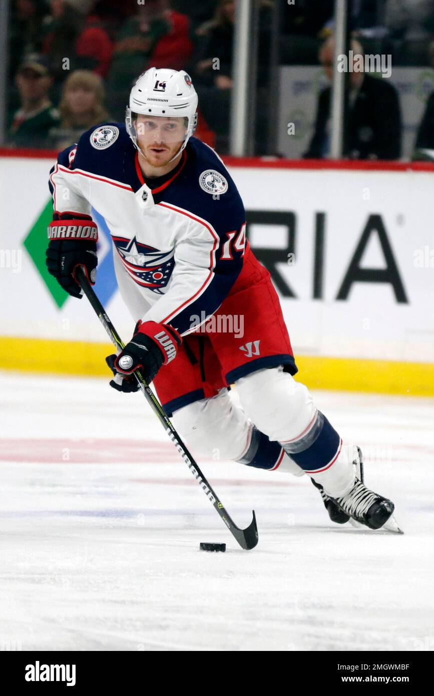 Columbus Blue Jackets center Gustav Nyquist plays against the Minnesota ...