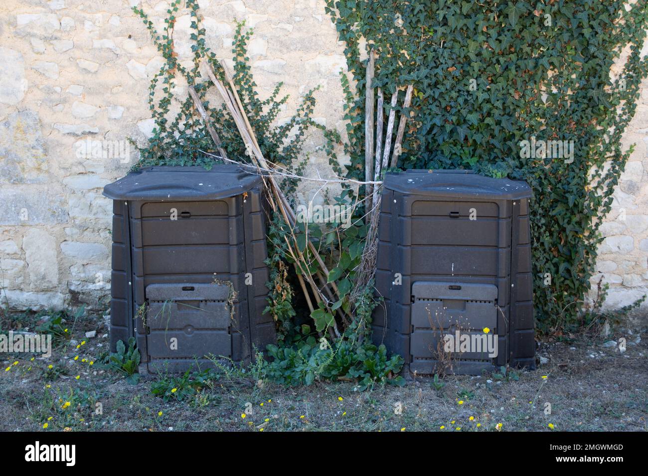Compost recycled plastic duo composter at the bottom of the garden ...