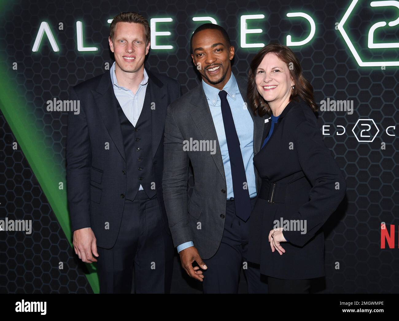 Skydance Media CEO David Ellison, left, actor Anthony Mackie and ...