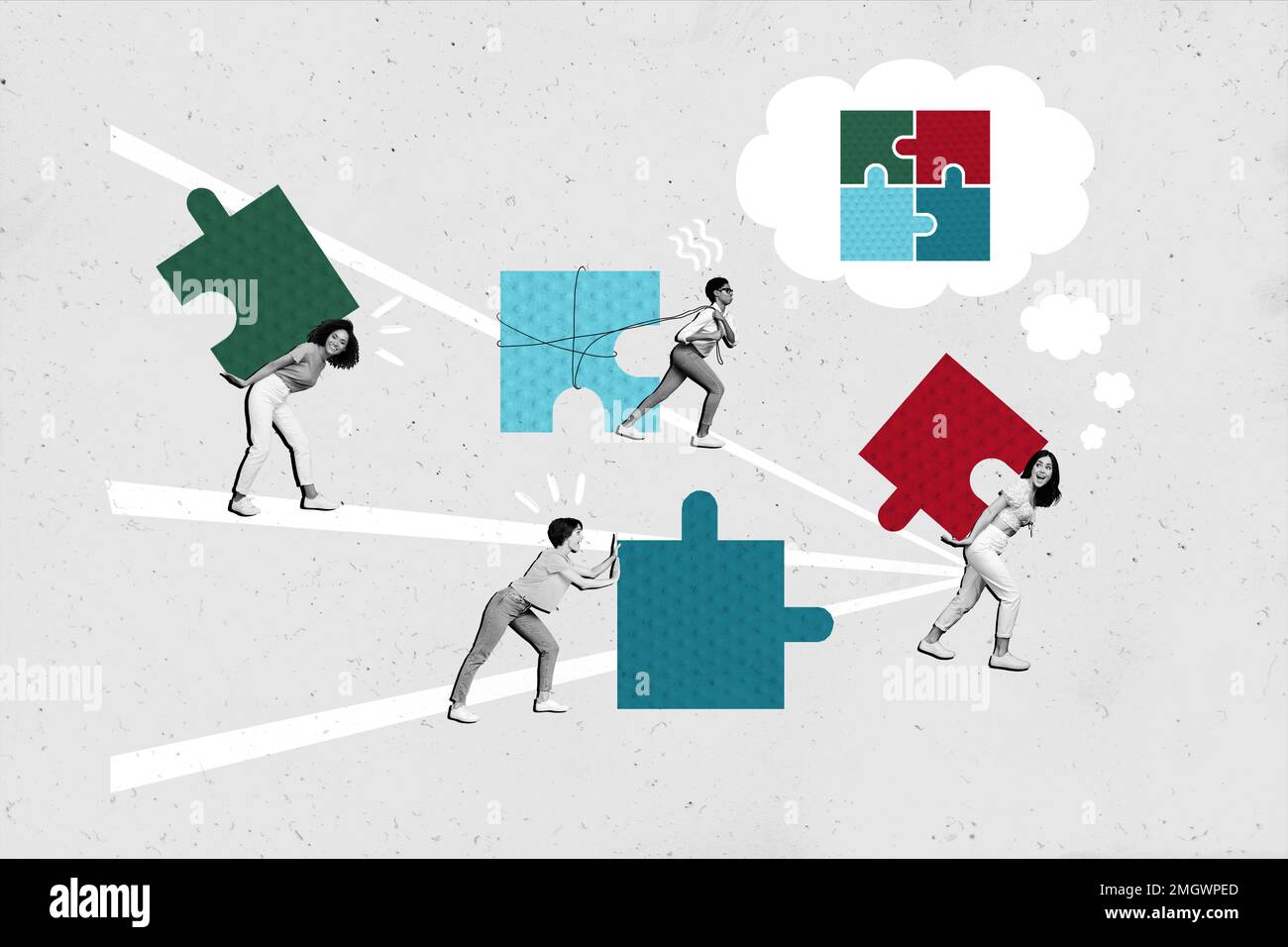 Composite collage picture image of four woman working together puzzle ...