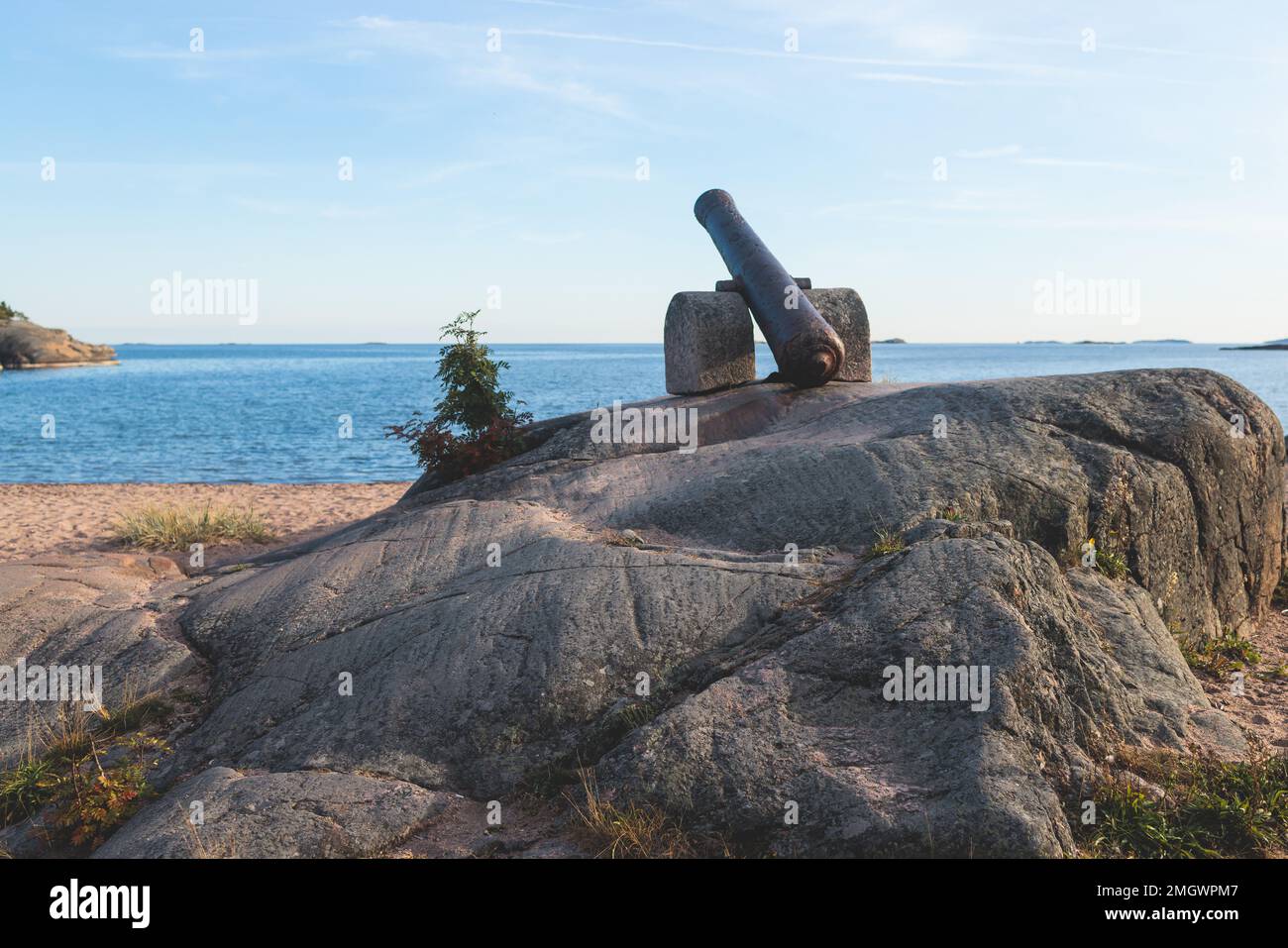 View of Hanko town coast, Hango, Finland, with beach and coastal ...