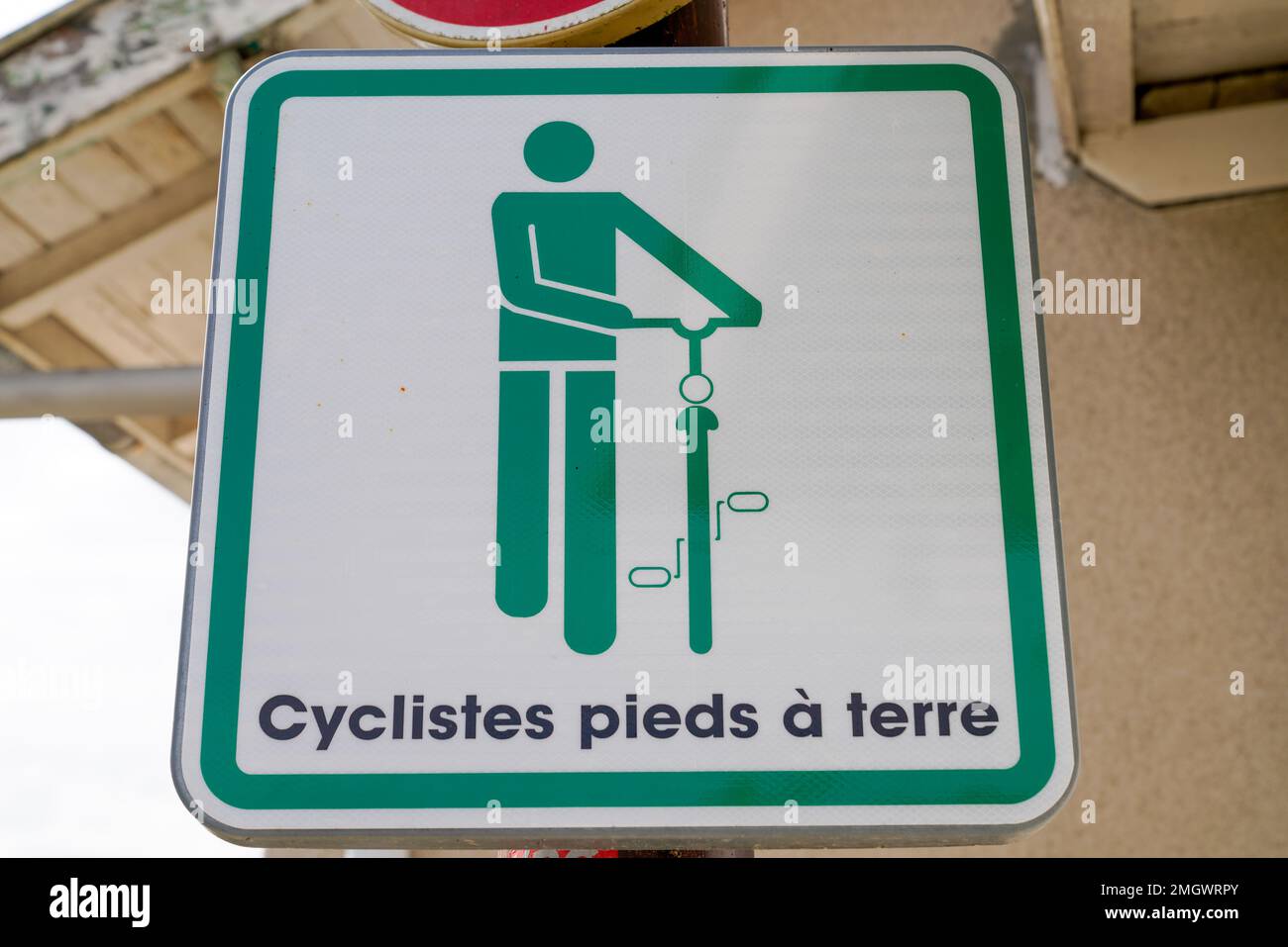 cyclistes pied a terre french text panel means foot-on-the-ground ...