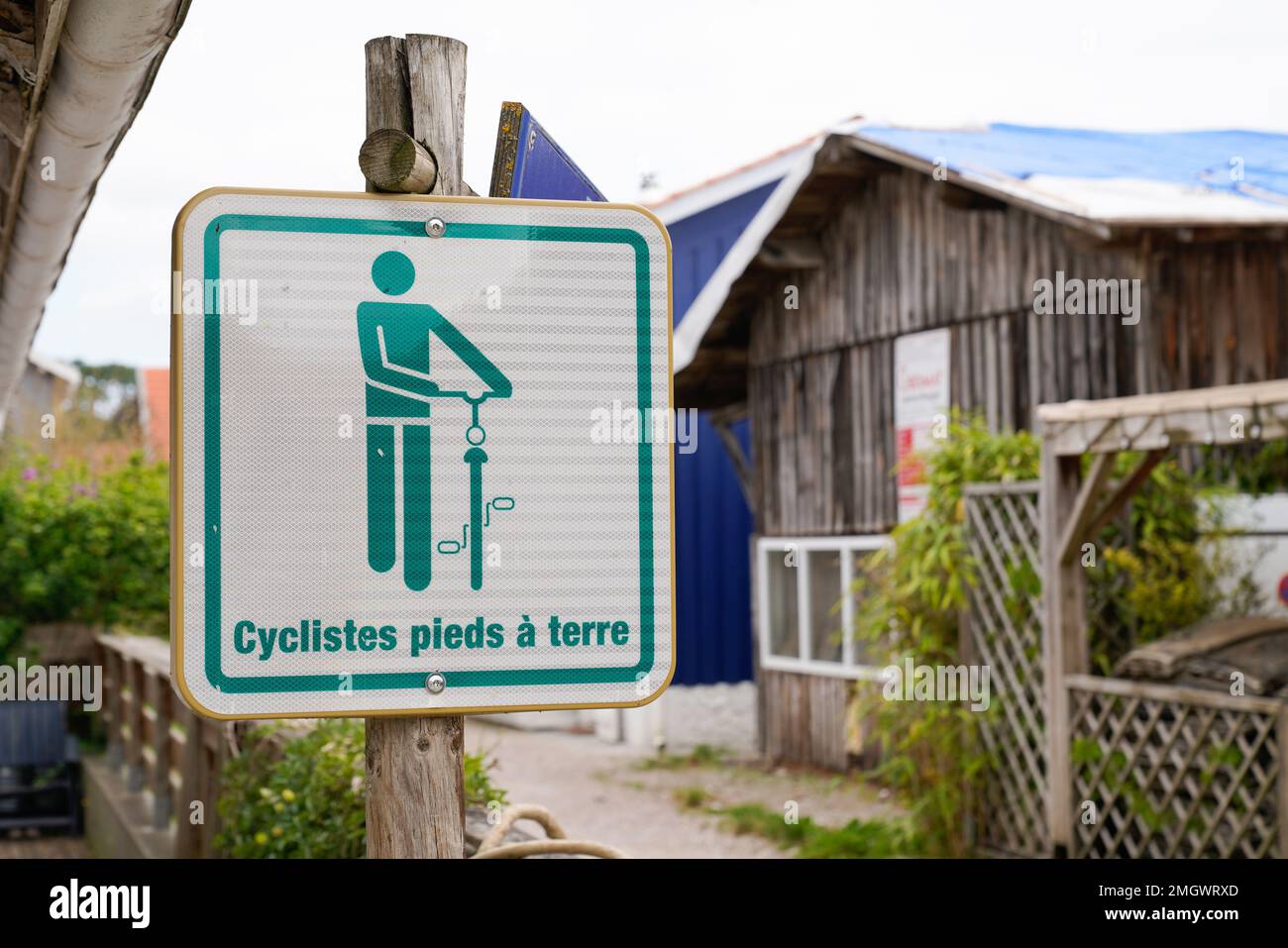 cyclistes pied a terre french text road panel means foot-on-the-ground ...