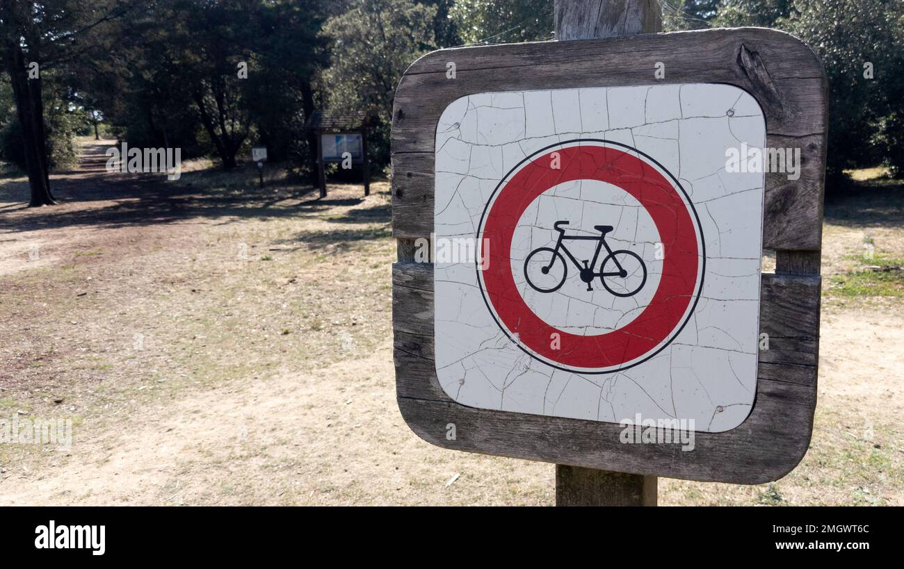 no bicycles sign panel in park pathway forbidden cycle prohibition bike ...