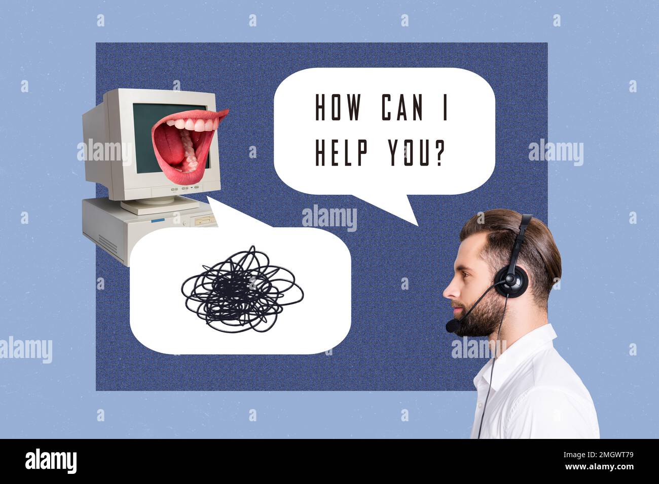 Composite collage picture image of young call center worker listening ...