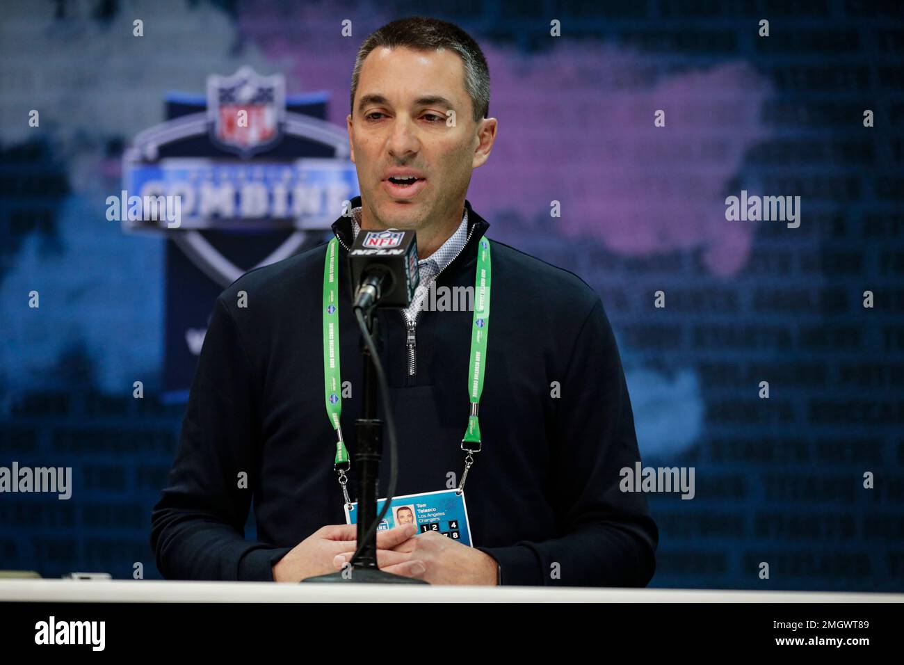 Los Angeles Chargers general manager Tom Telesco speaks during a press ...