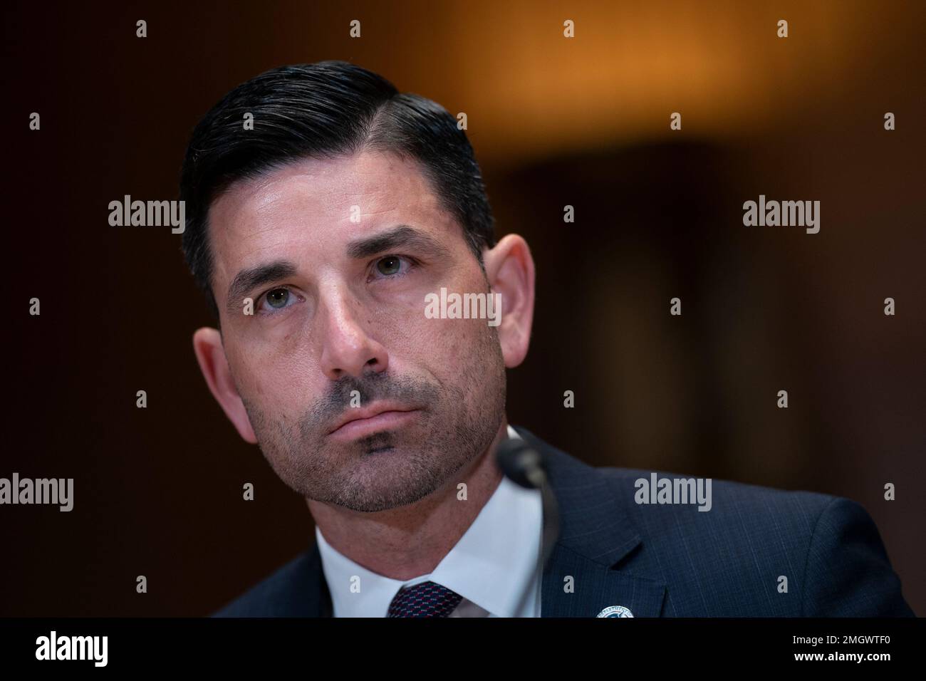 Department of Homeland Security acting secretary Chad Wolf pauses as he ...