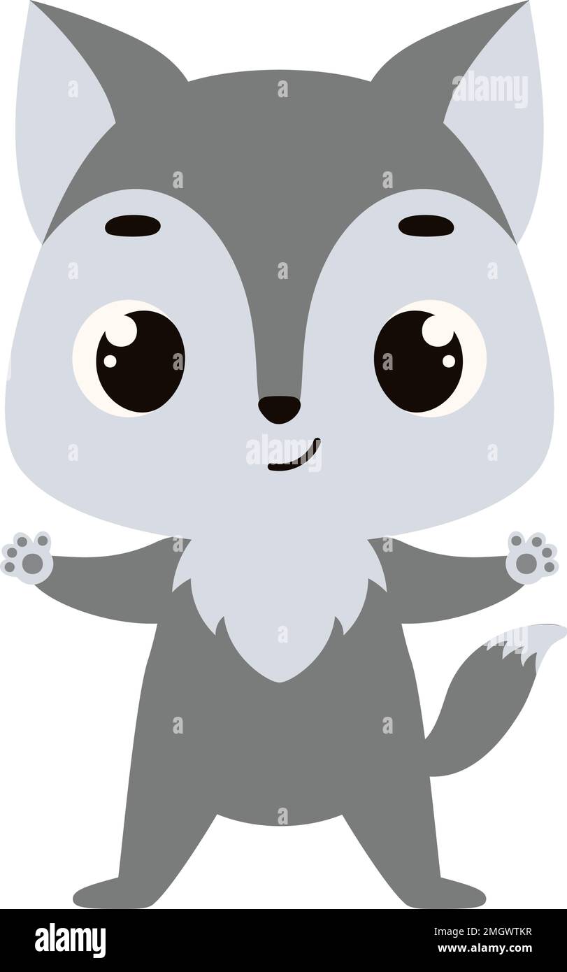 Cute little wolf on white background. Cartoon animal character for kids ...