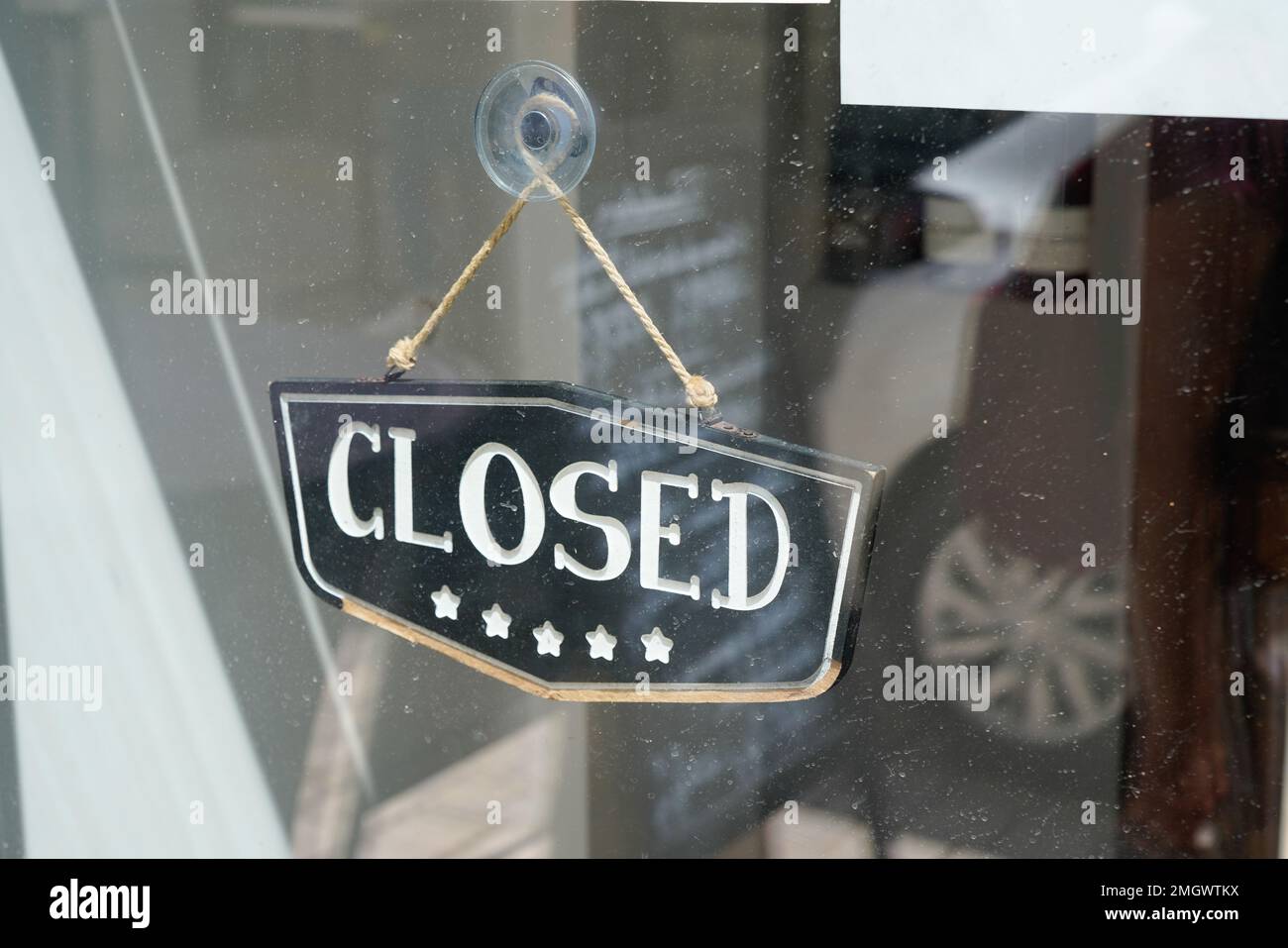 closed boutique text sign board wood on windows shop restaurant cafe ...