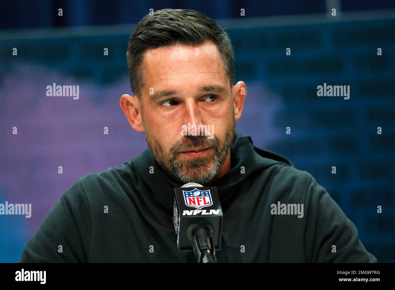 San Francisco 49ers head coach Kyle Shanahan speaks during a press ...