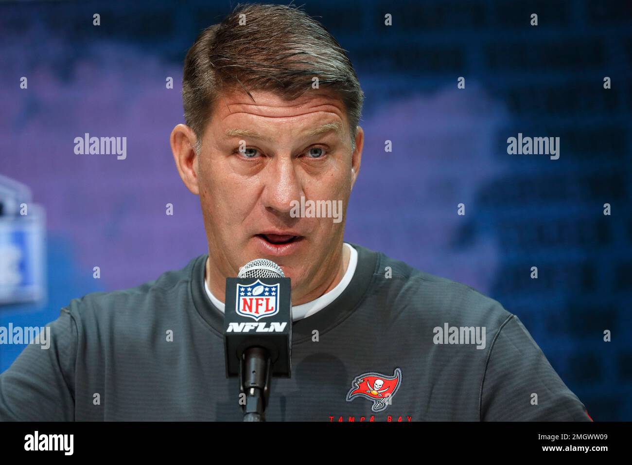 Tampa Bay Buccaneers general manager Jason Licht speaks during a press ...