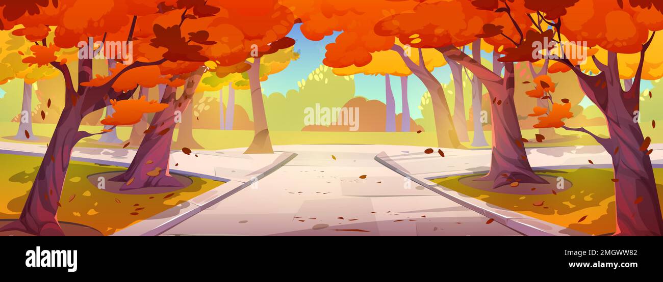 Autumn scenery, city park landscape with trees with yellow and orange ...