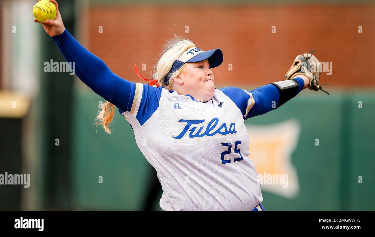 Tulsa senior pitcher Kassidy Scott throws during an NCAA softball game against Illinois on ...
