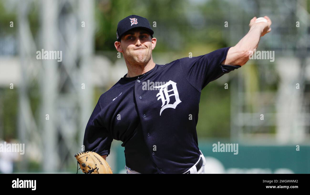 Detroit Tigers' Matthew Boyd delivers a pitch while warming up before ...