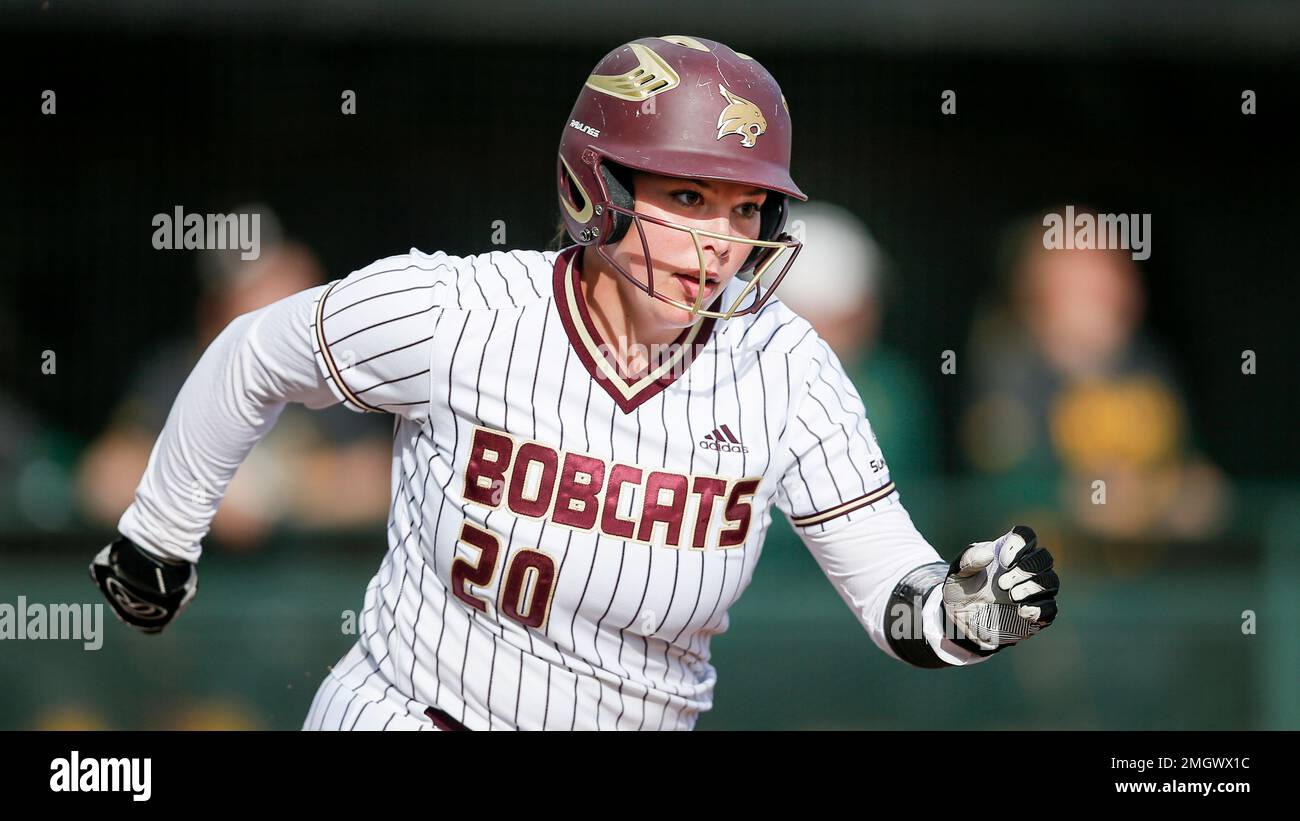 Texas State freshman Sara Vanderford runs to first during an NCAA ...