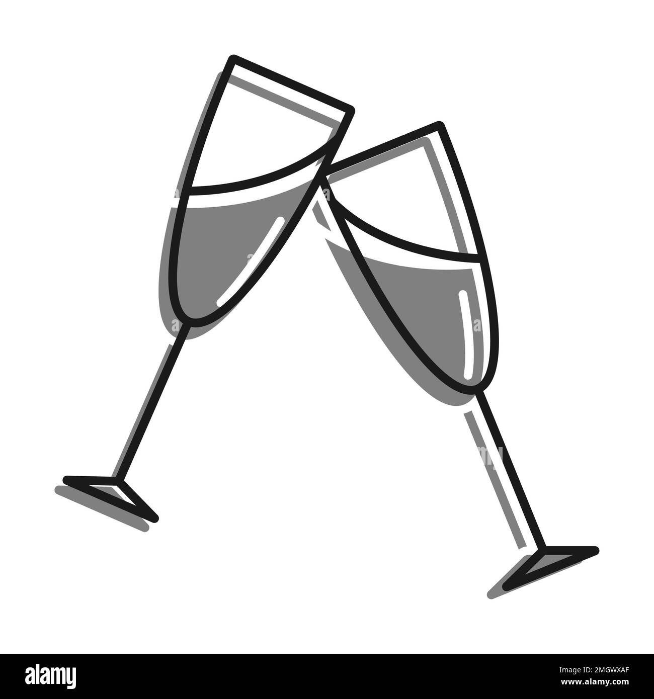 Linear filled with gray color icon. Glasses With Festive Sparkling Champagne. Cheers With ...