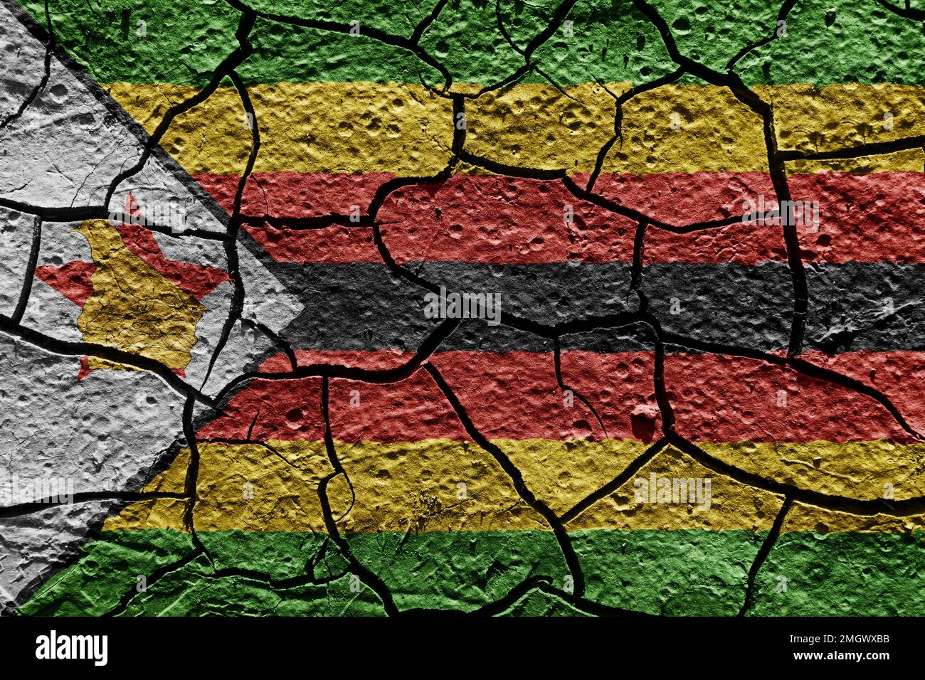 Zimbabwe flag on a mud texture of dry crack on the ground Stock Photo ...