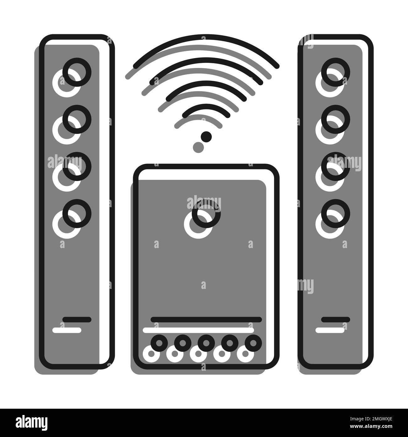 Linear filled with gray color icon. Home Theater With Speakers And Wireless Peripheral ...