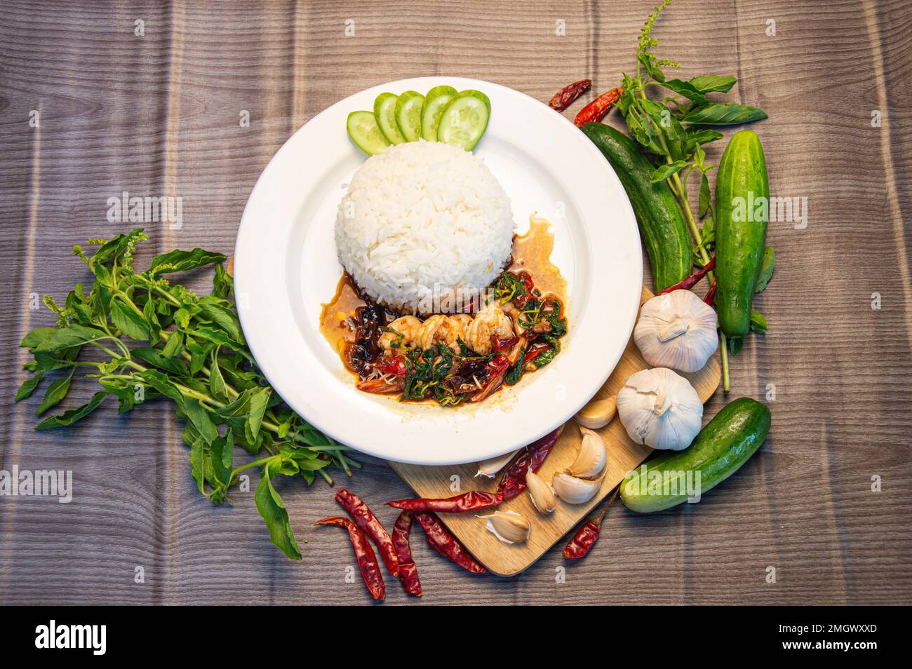 Pad Kra Pao Shrimp Thai food Thai street food, original Thai food Stock ...