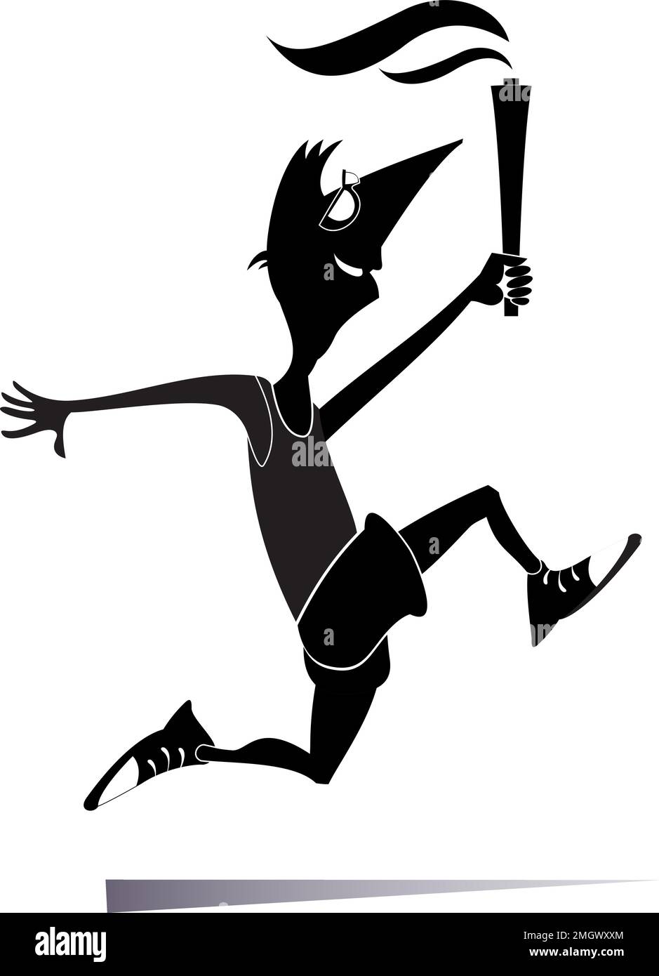 Running man holds a torch illustration. Smiling running young sportsman ...