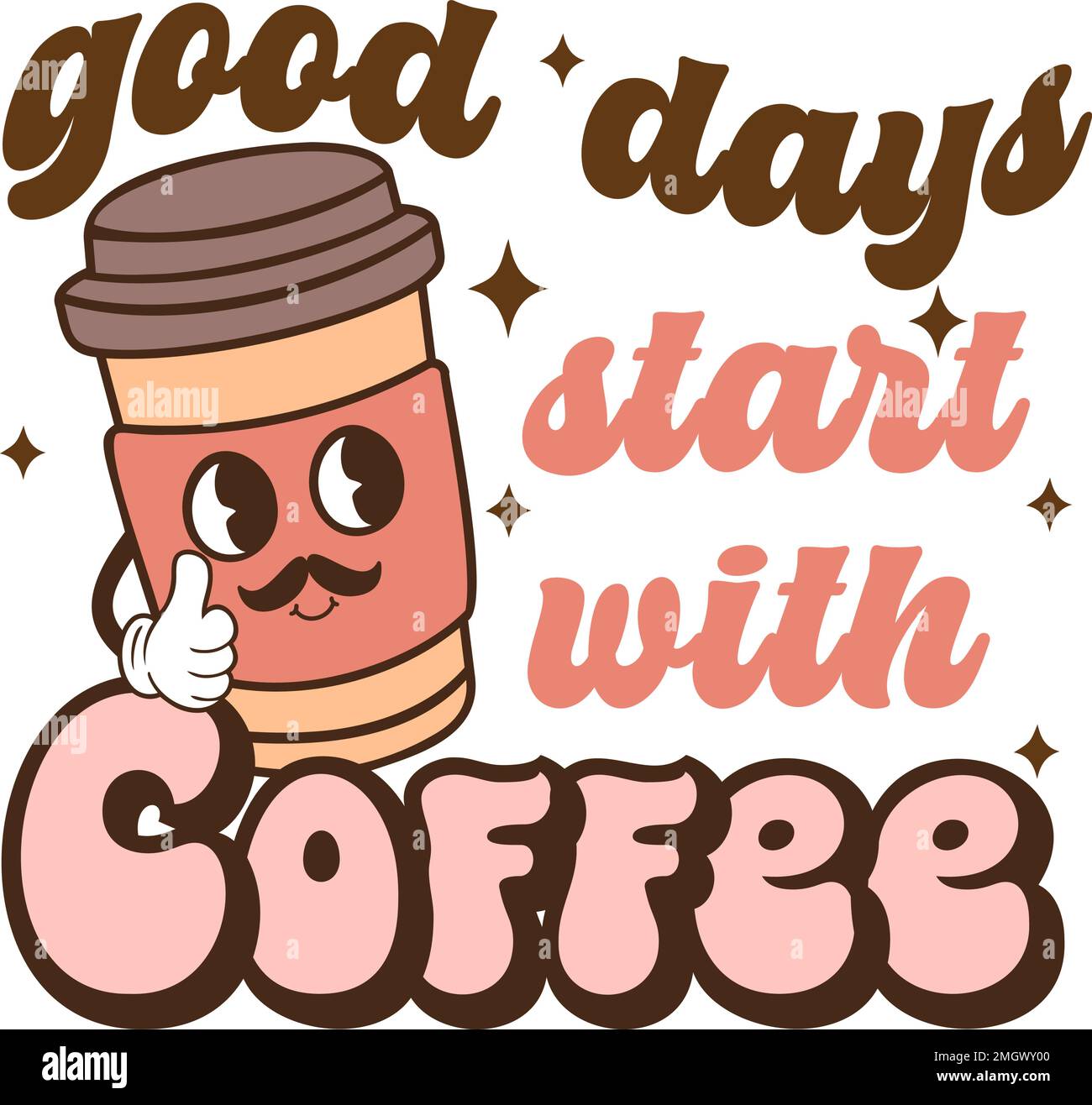 Coffee groovy quote in retro style. Vector on isolated background Stock ...