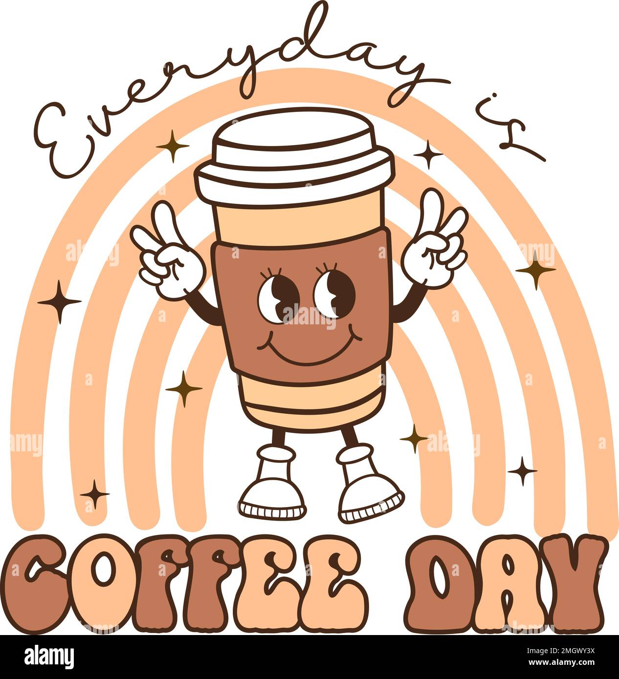 Coffee groovy quote in retro style. Vector on isolated background Stock ...
