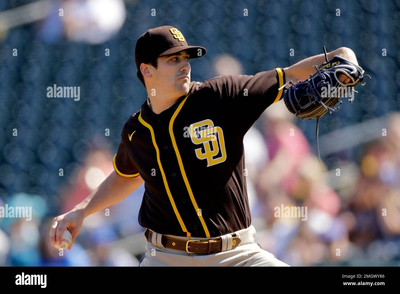 San Diego Padres starting pitcher Cal Quantrill throws during the first ...