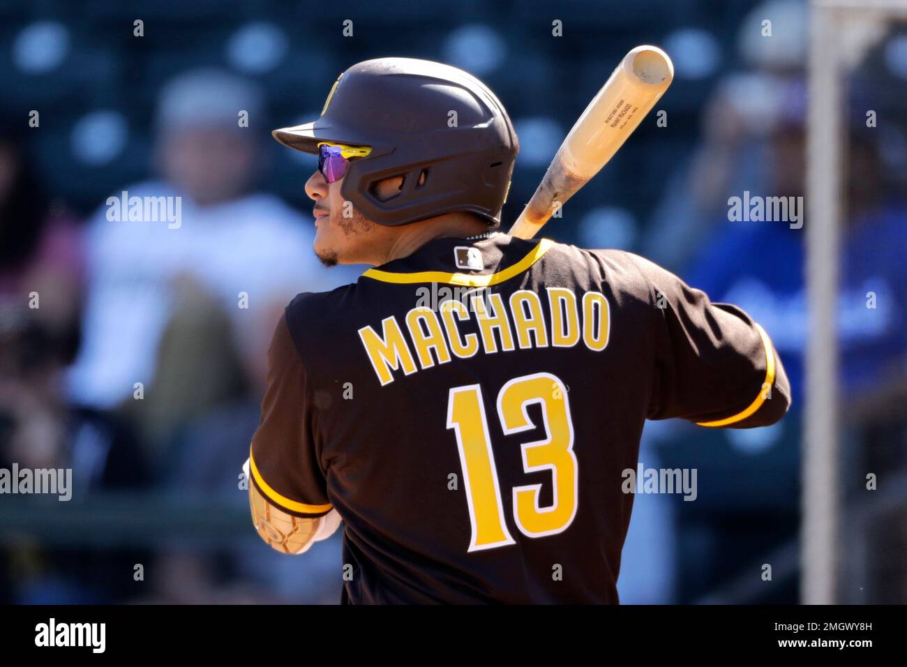 San Diego Padres' Manny Machado hits during the first inning of a ...