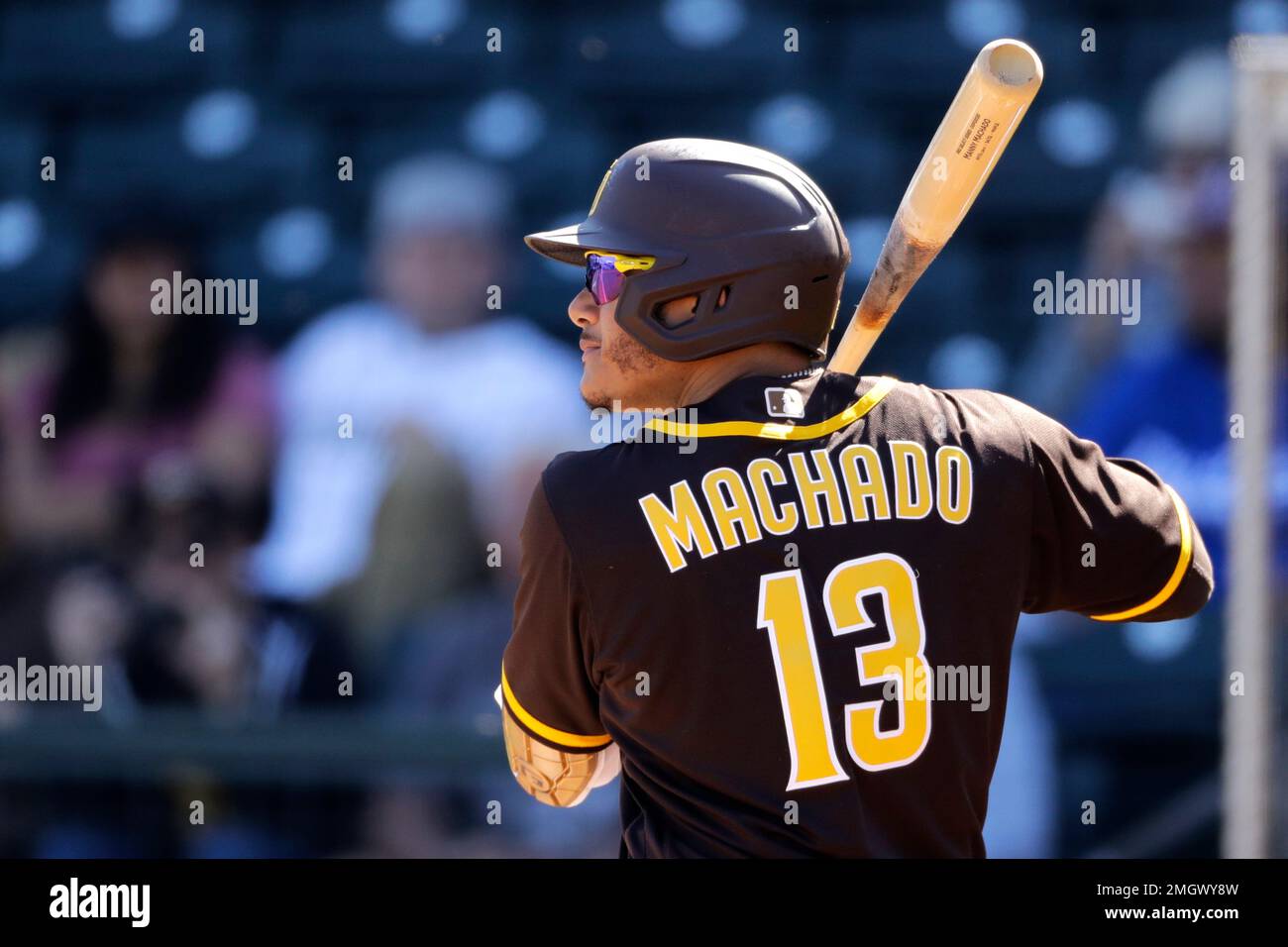 San Diego Padres' Manny Machado hits during the first inning of a ...