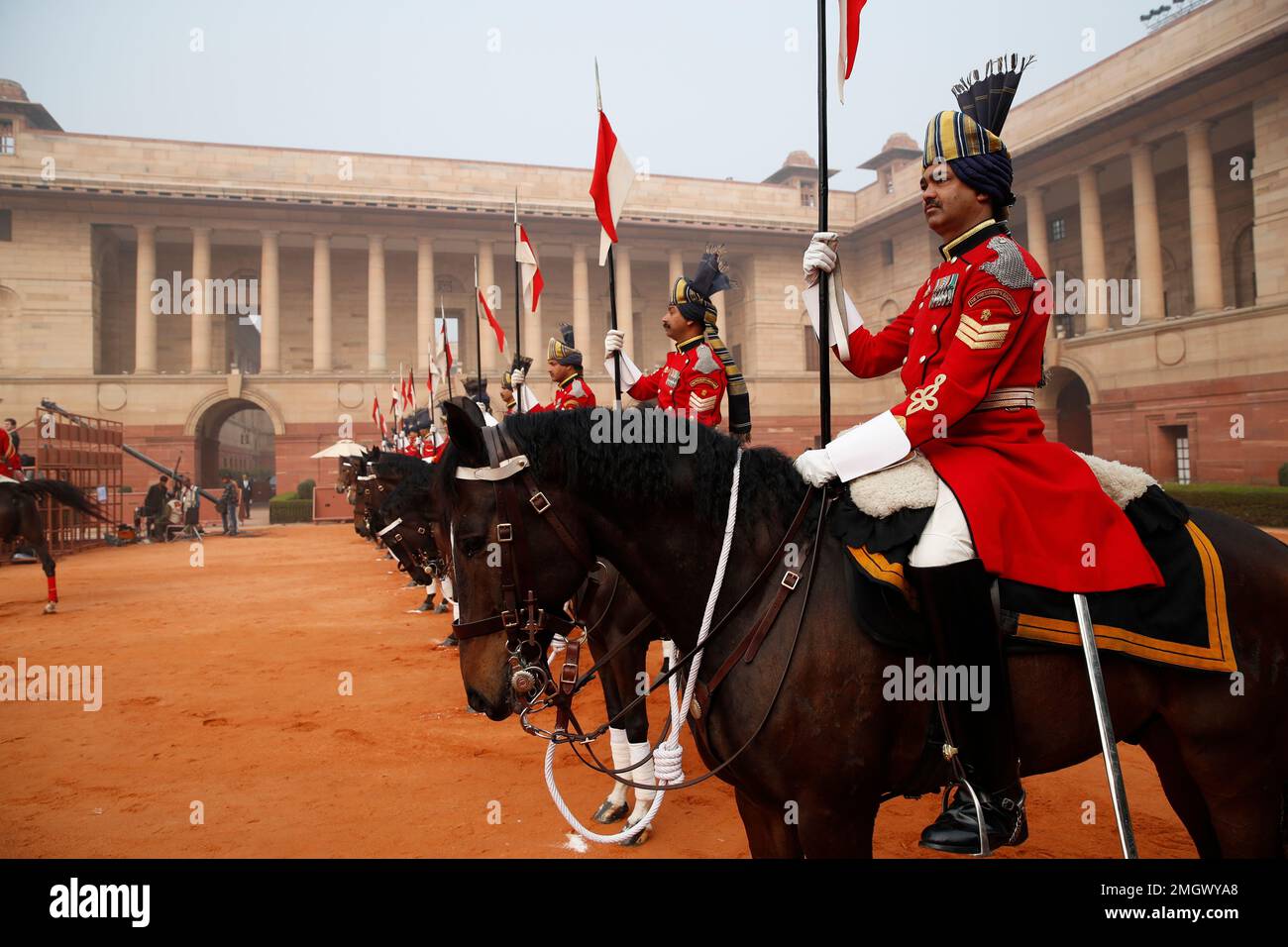 Indian presidential bodyguards wait to welcome U.S. President Donald ...