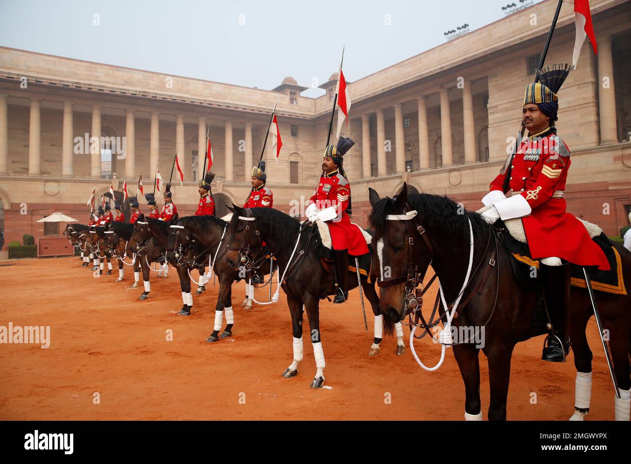 Indian presidential bodyguards wait to welcome U.S. President Donald ...