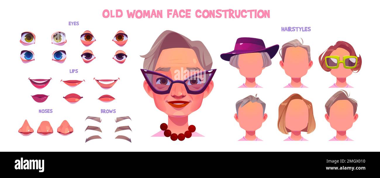 Old woman face construction set. Grandmother avatar generator with ...