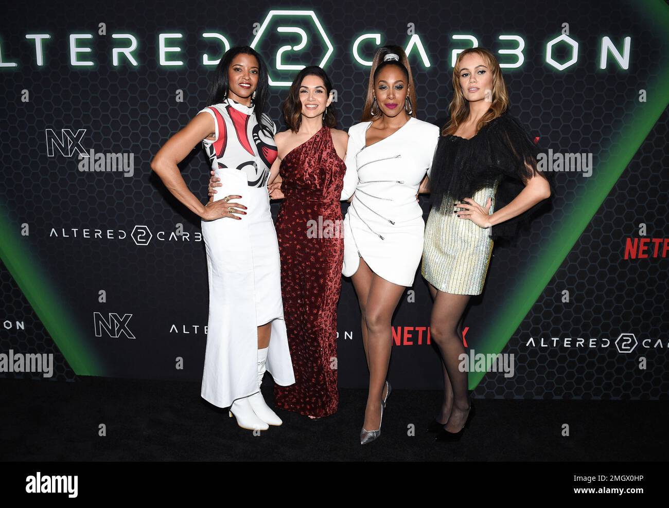 Actors Renée Elise Goldsberry, left, Lela Loren, Simone Missick and ...