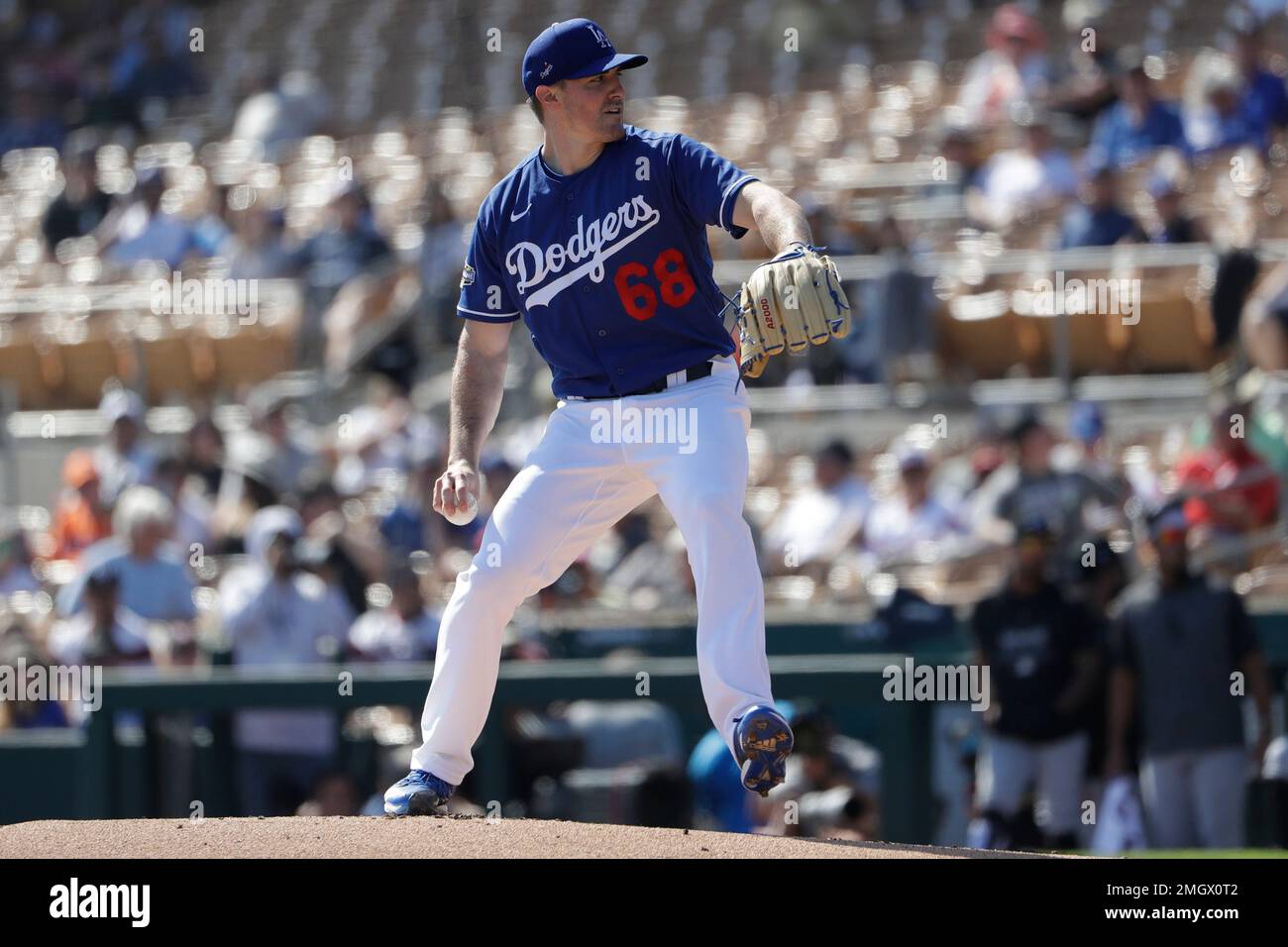 Los Angeles Dodgers starting pitcher Ross Stripling works against a ...