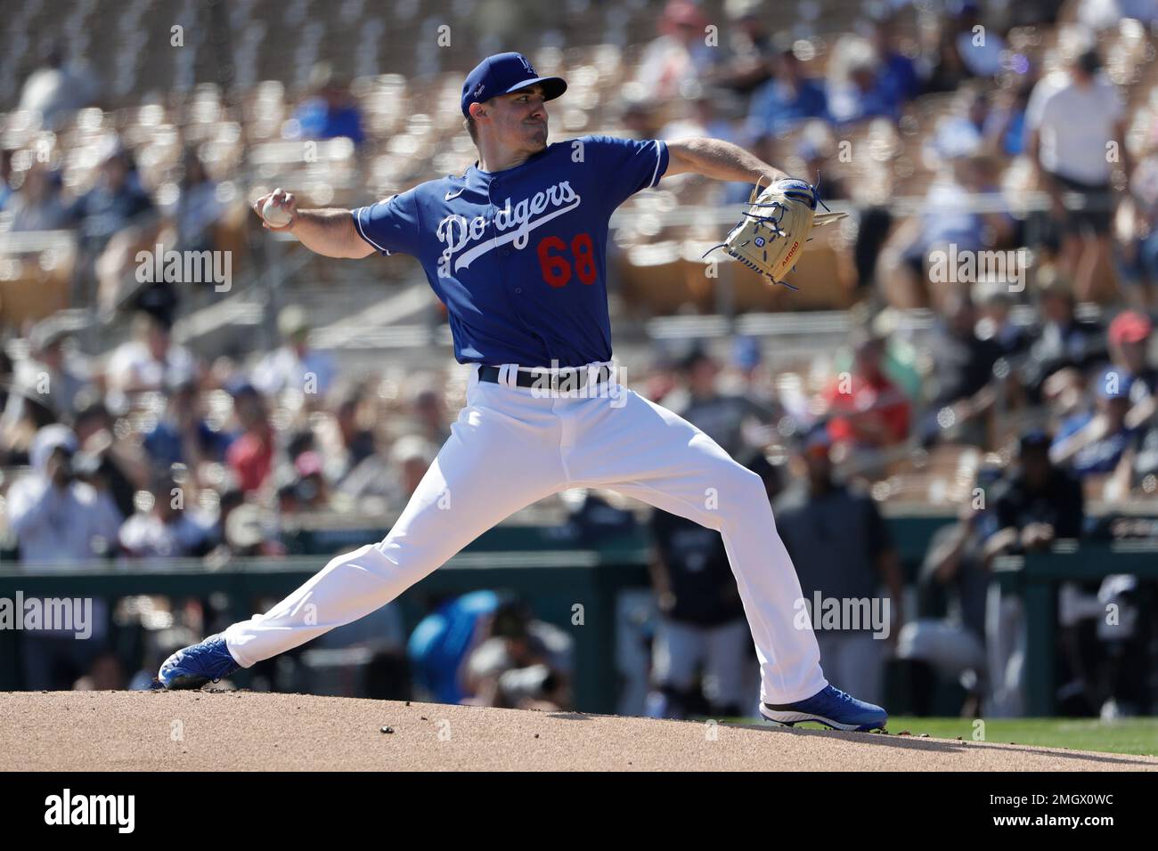 Los Angeles Dodgers starting pitcher Ross Stripling works against a ...